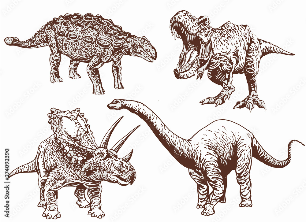 Graphical vintage set of dinosaurs ,vector retro illustration Stock ...
