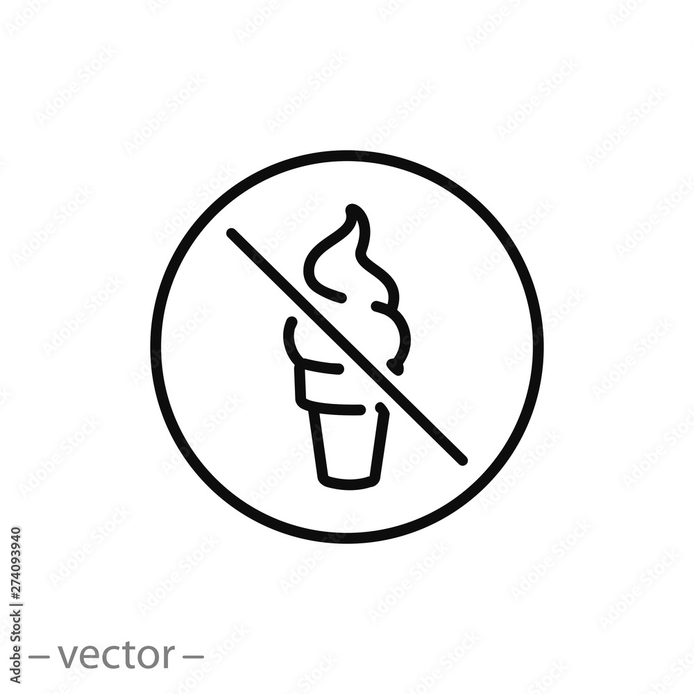 do not eat ice cream icon, stop, prohibition with ice cream, line ...