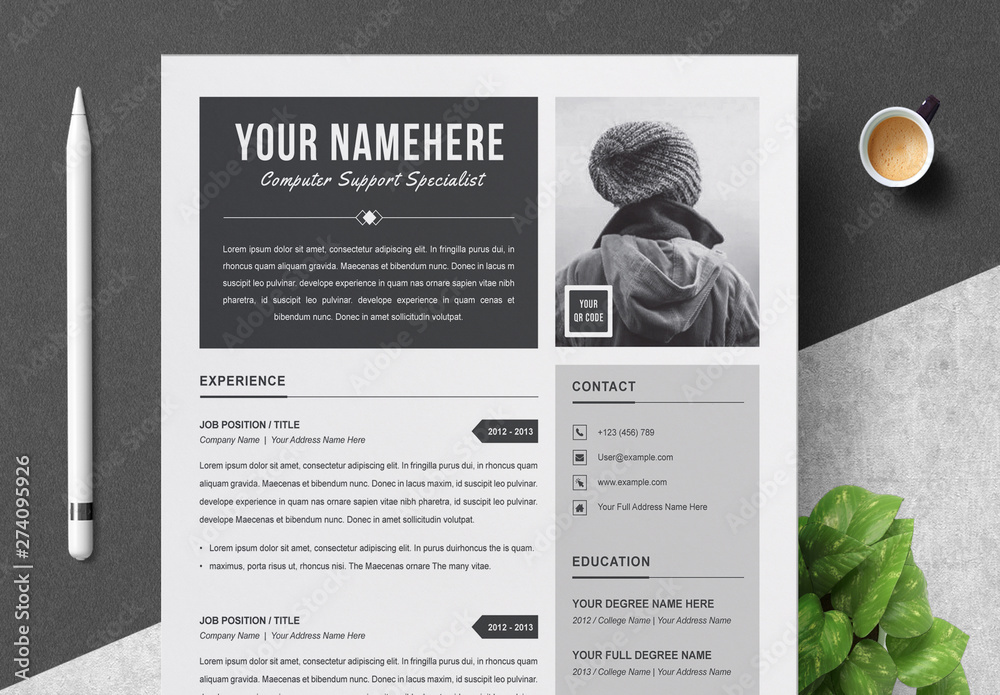 Dark Gray and Black Resume Layout Set Stock Template | Adobe Stock