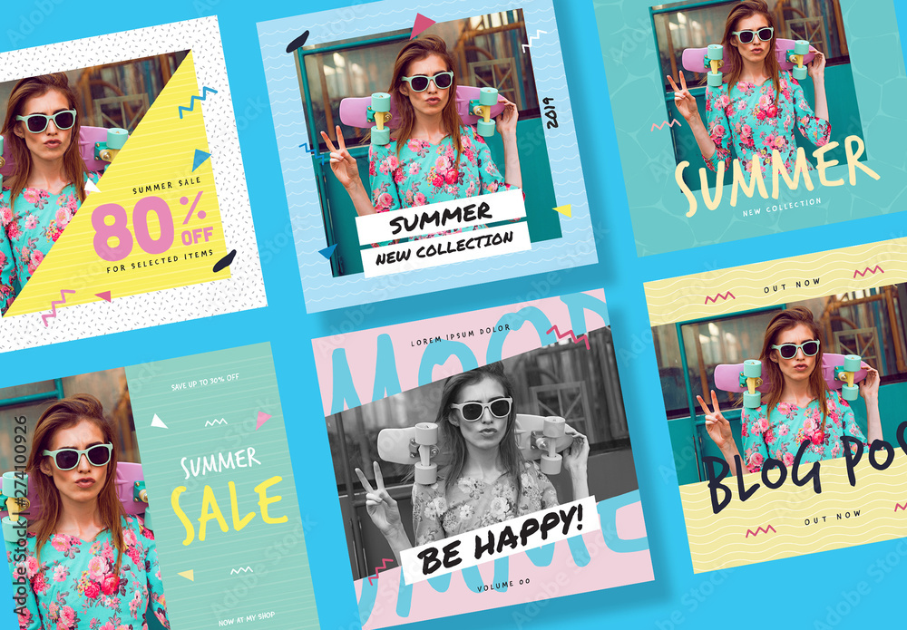Summer Sale Promotional Social Post Set Layout Stock Template | Adobe Stock