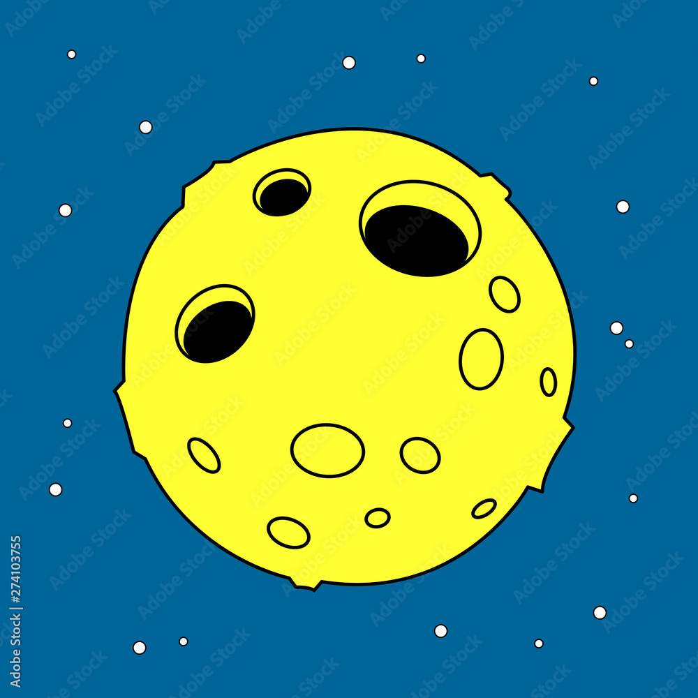 Cute cartoon flat line moon illustration. Funny vector colorful moon ...