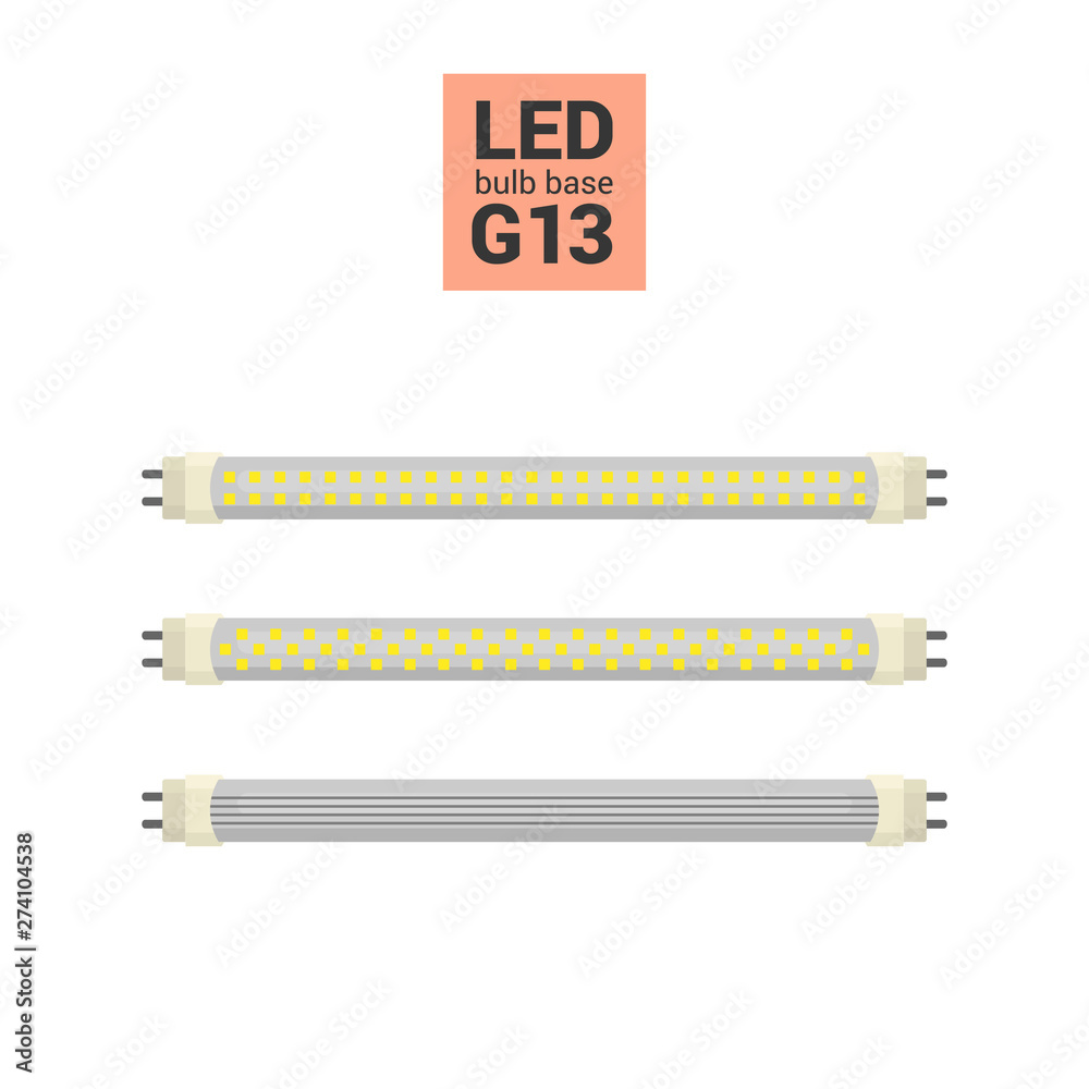 LED light bulbs with G13 base, vector colorful icon set on white ...