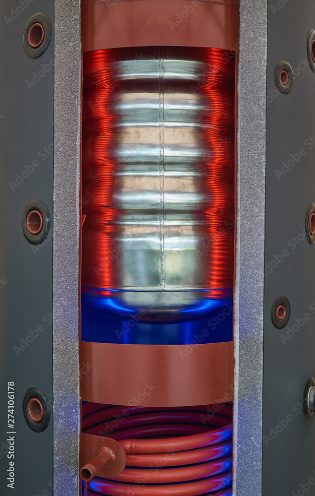 The internal structure of the heat tank for heating systems. This is an ...