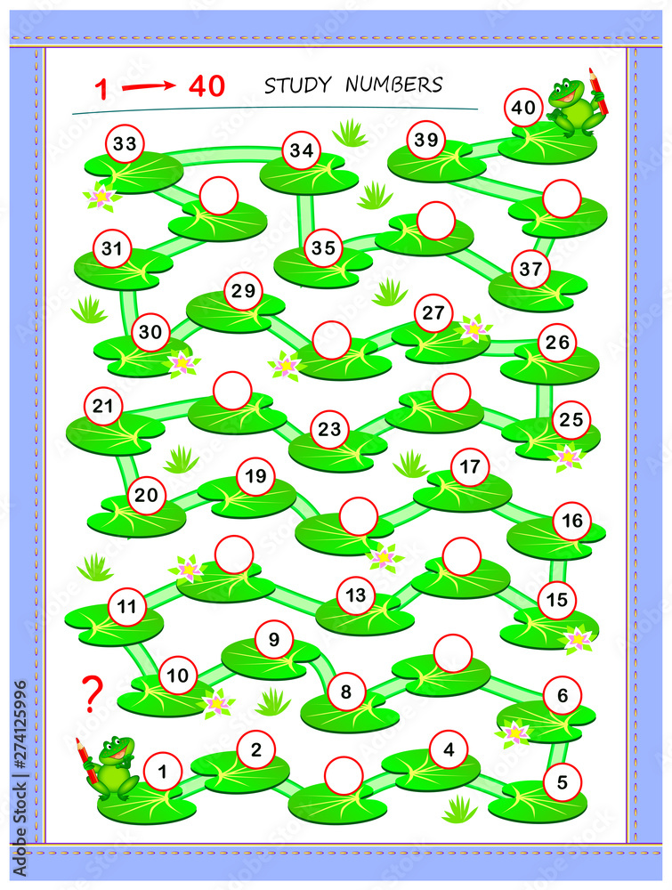 Educational page for baby book. Study count from 1 till 40. Write the ...