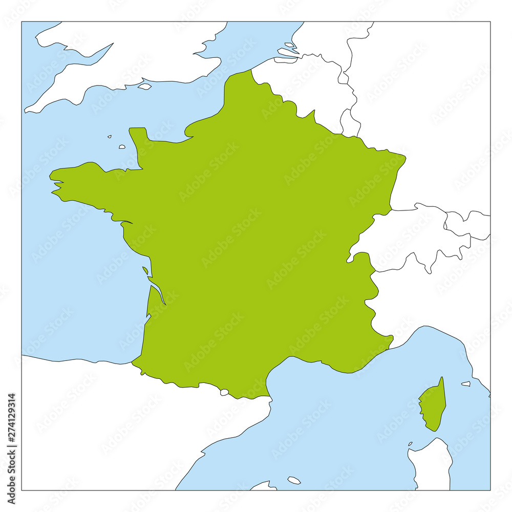 Fototapeta mapa świata dla dzieci Map of France green highlighted with ...