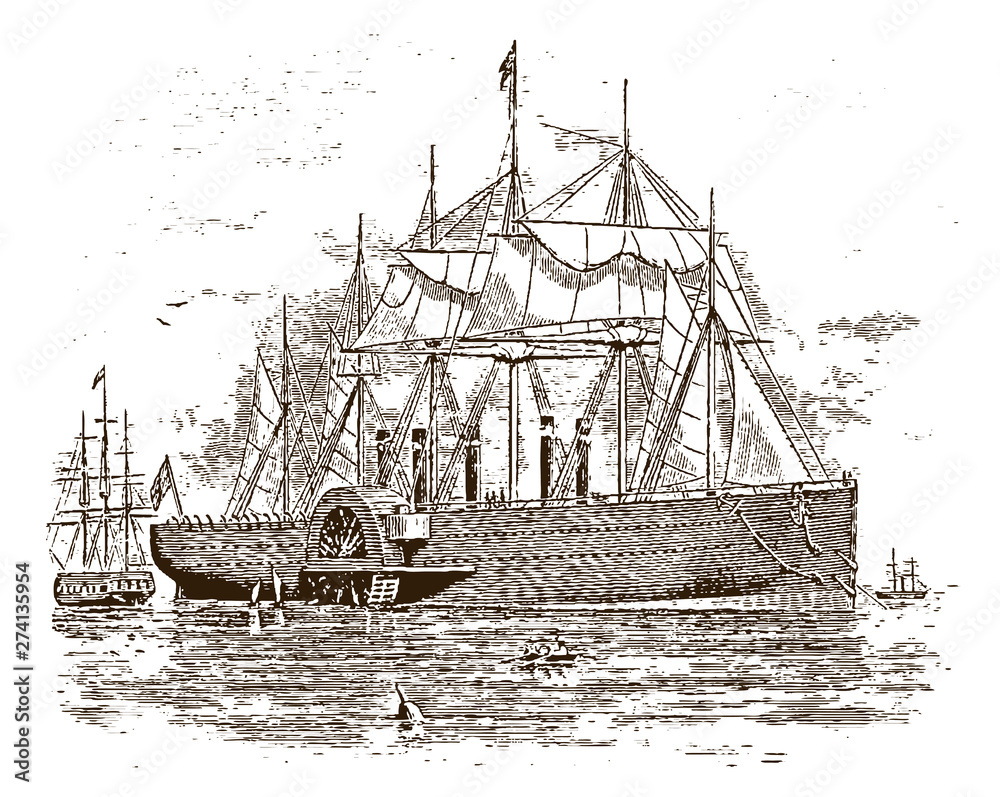 Large historic iron sailing steamship „Great Eastern“ by Isambard ...