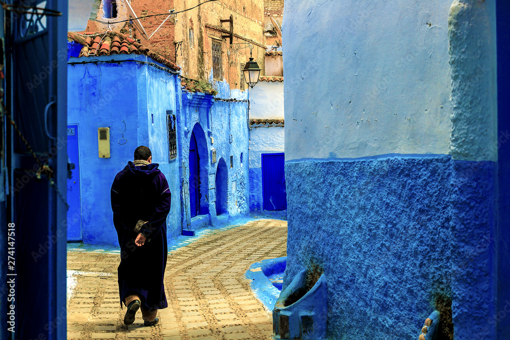 Chefchaouen, a city with blue painted houses. A city with narrow ...