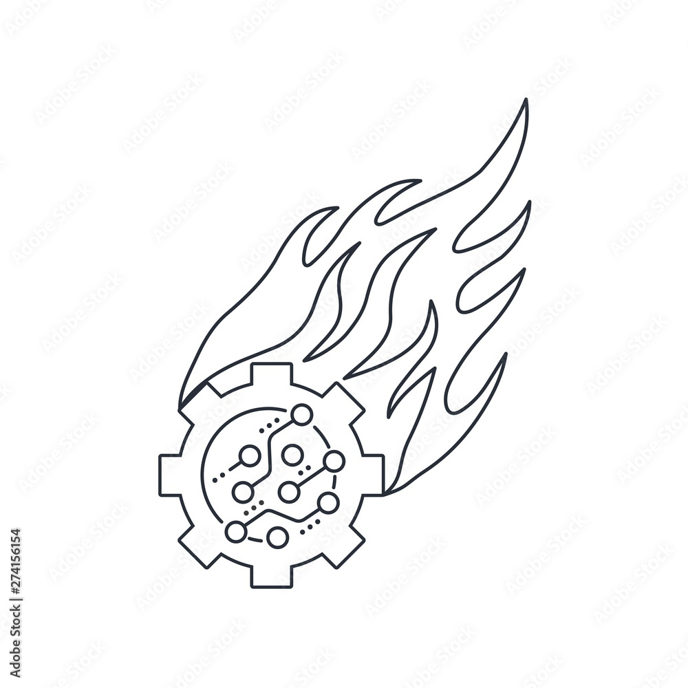 Technology and flame icons. Technological catastrophe. Equipment ...