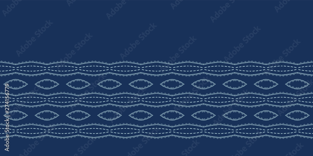 Indigo blue sashiko style japanese stripes embroidery border pattern ...