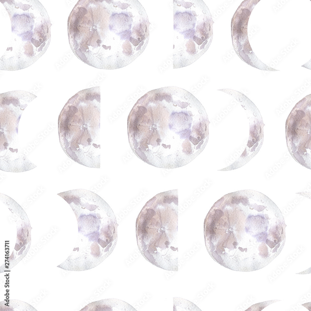 Watercolor seamless pattern with moon phases. Monthly cycle Stock ...