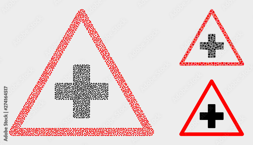 Pixel and mosaic medical warning triangle icons. Vector icon of medical ...