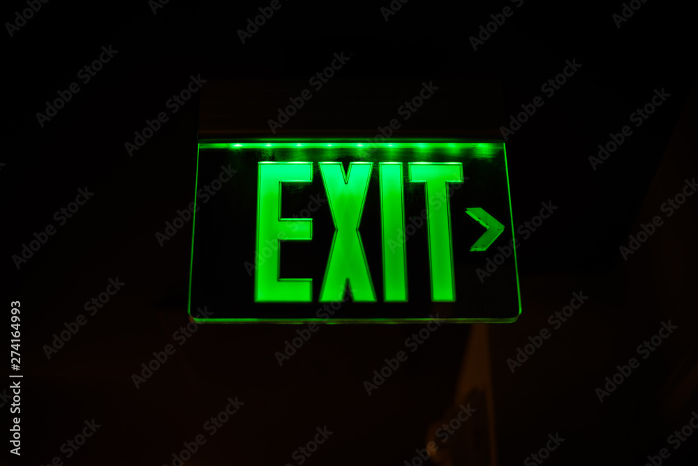 green exit sign neon Stock Photo | Adobe Stock