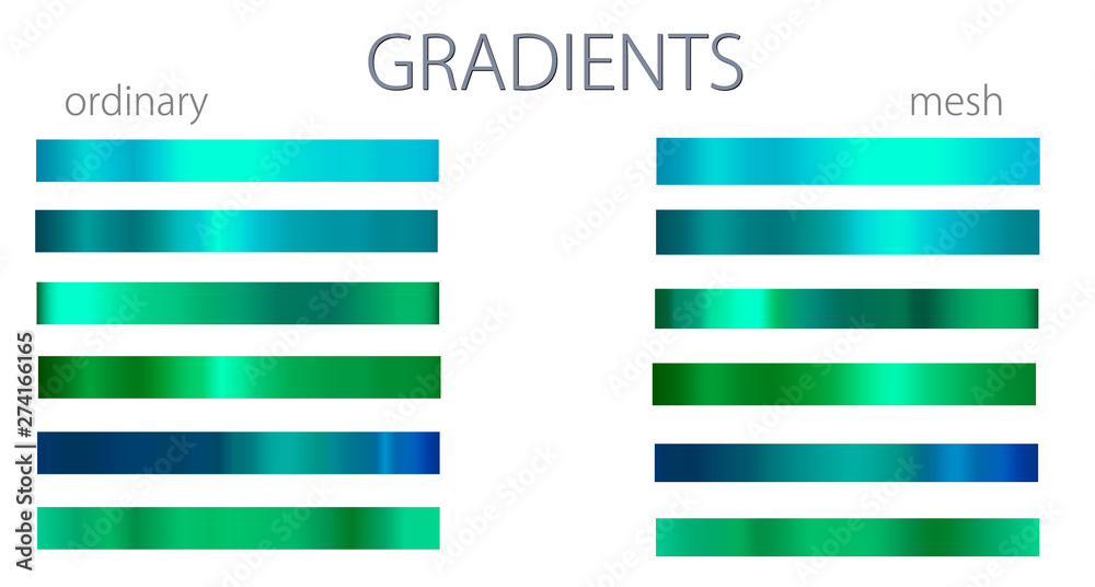 Green gradients. Set or palette. Mesh and regular gradients. Natural ...
