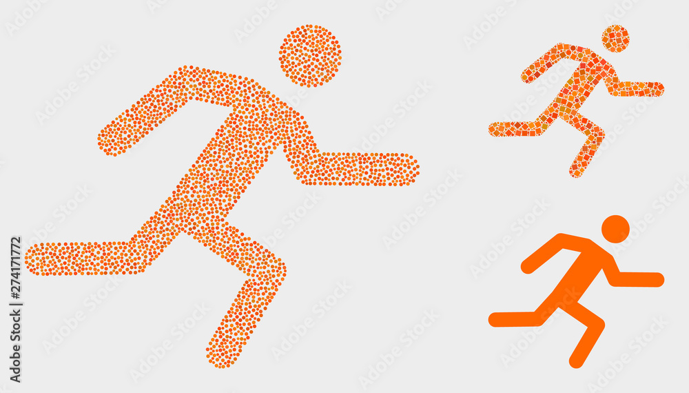 Pixelated and mosaic running man icons. Vector icon of running man ...