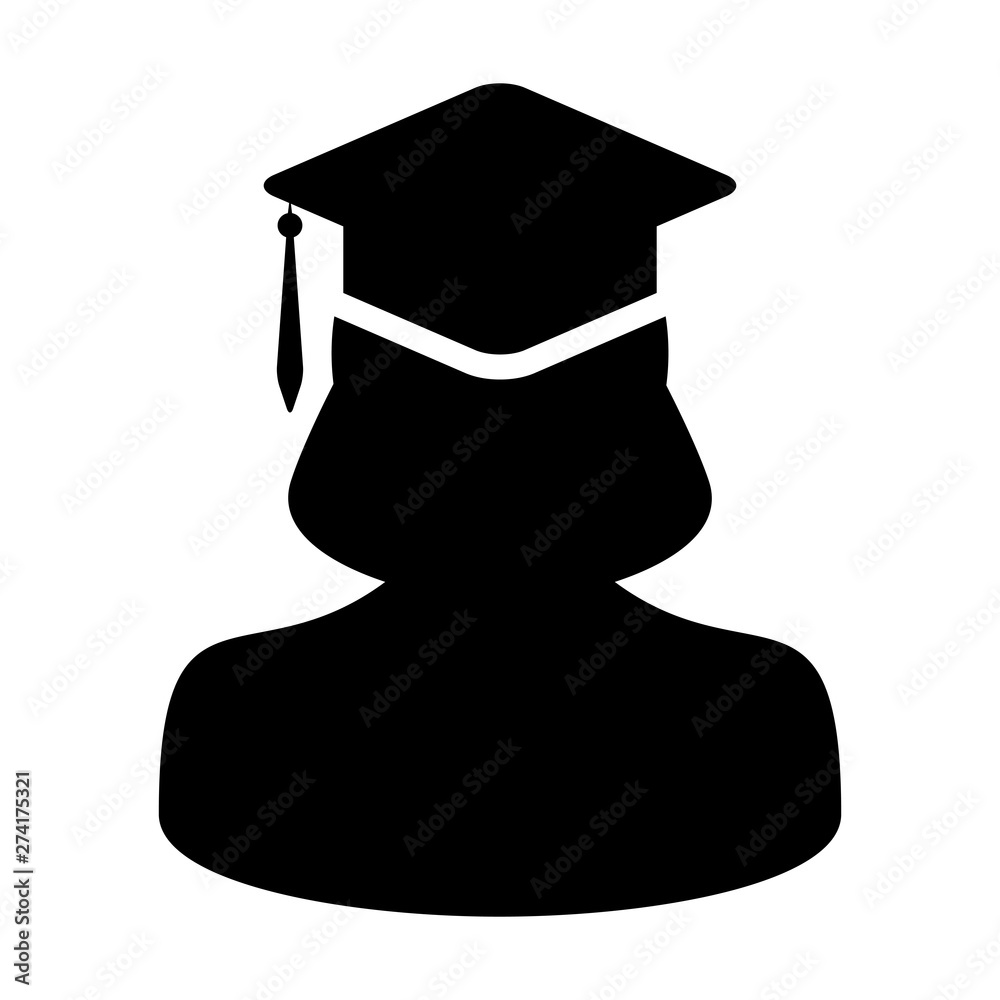 School icon vector female student person profile avatar with mortar ...
