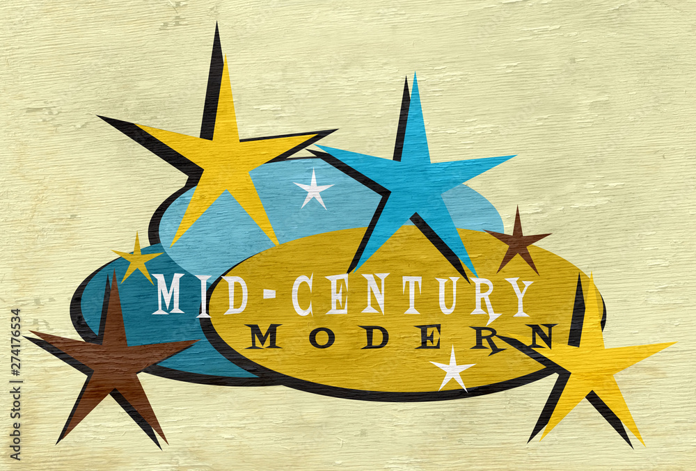 Vintage mid century modern design on wood grain texture Stock ...