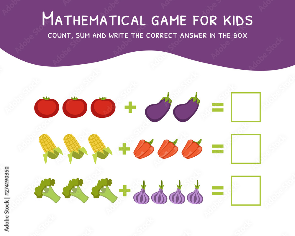 Mathematical Game for Kids, Count, Sum and Write the Correct Answer in ...