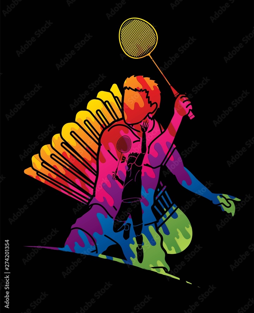 Badminton player action cartoon graphic vector Stock Vector | Adobe Stock