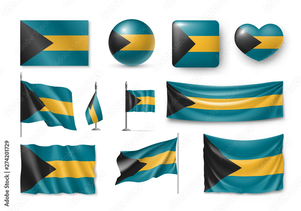 Various flags of Bahamas independent country set isolated on white ...