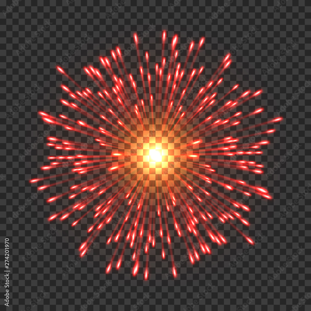 Festive fireworks with bright red sparks. Realistic single firework ...