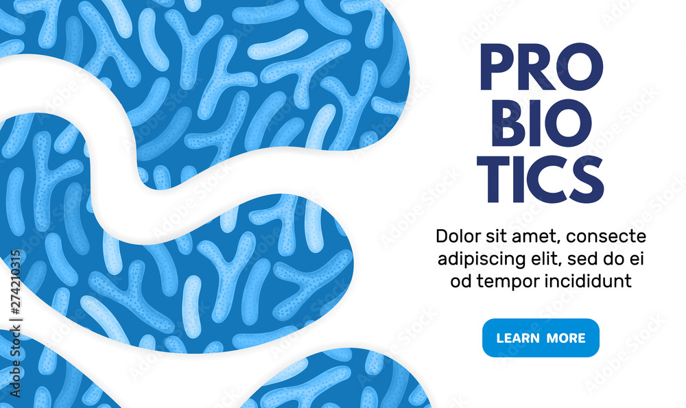 Vector background with probiotics. Bifidobacterium, lactobacillus ...