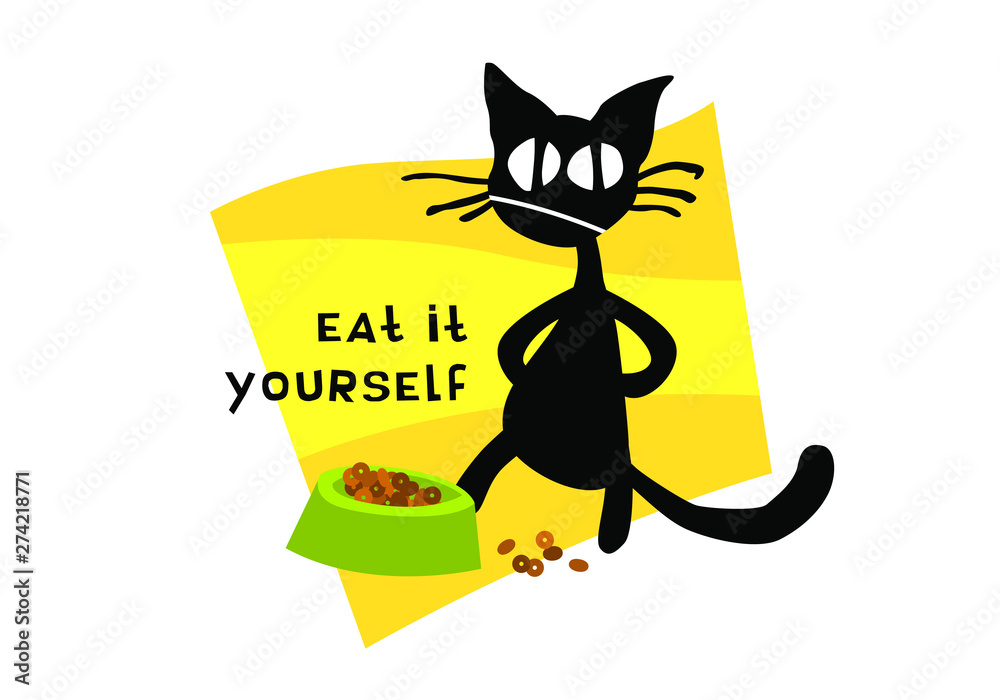 little hellcat and cat food. vector drawing for illustrations Stock ...