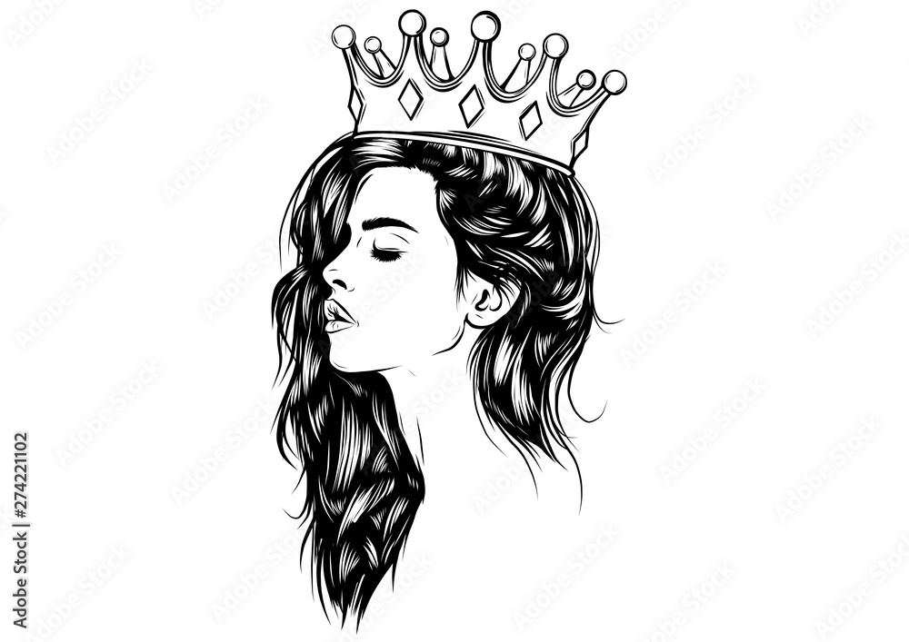 Beautiful girl in crown. Girl with long hair. Vector illustration for a ...