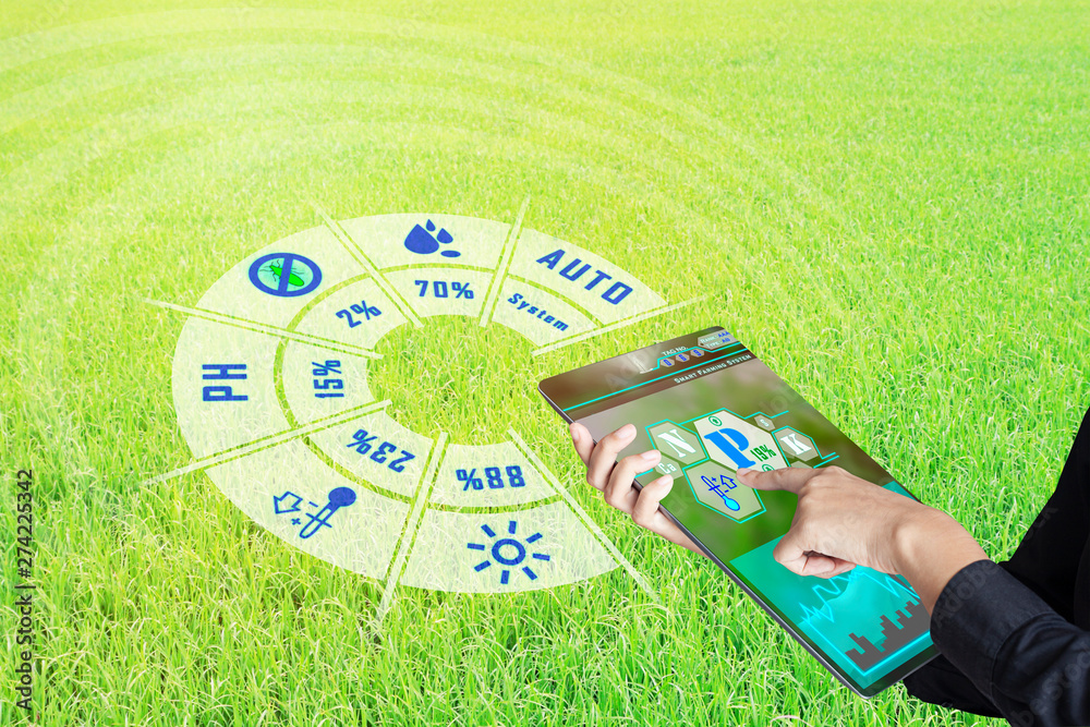 Copy space Smart farming, futuristic agriculture concept : Business ...