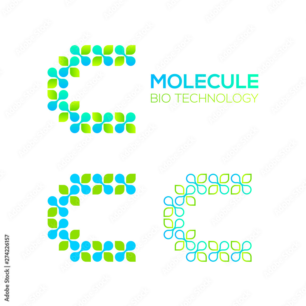 Letter C Logotype with Green Leave and Dots cross, Molecular cell ...