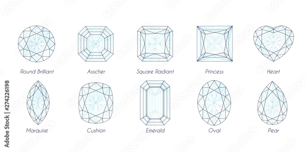 Ten popular diamond shapes with titles on white background. Stock ...