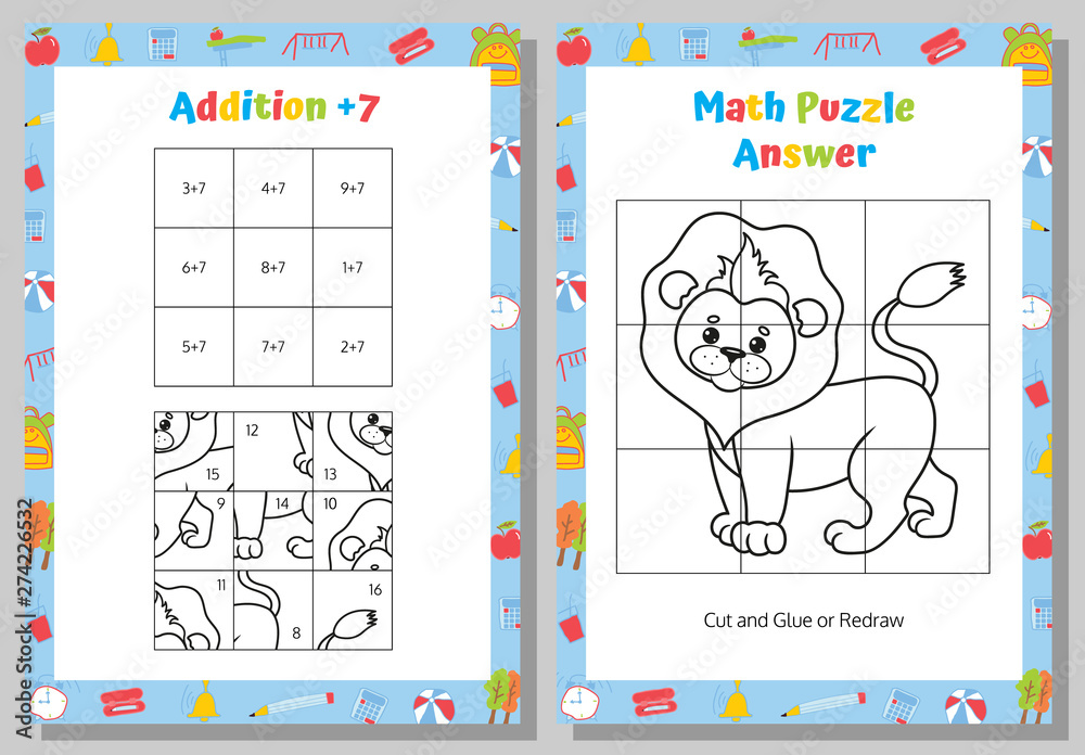 Addition Math Puzzle Worksheet. Educational Game. Mathematical Game ...