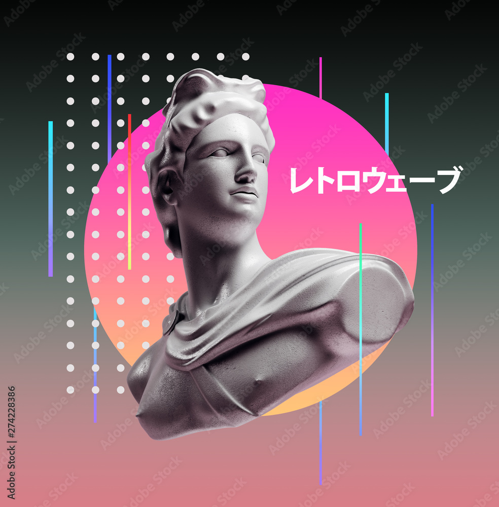 Apollo style design background vaporwave concept. 3d Rendering. Stock ...