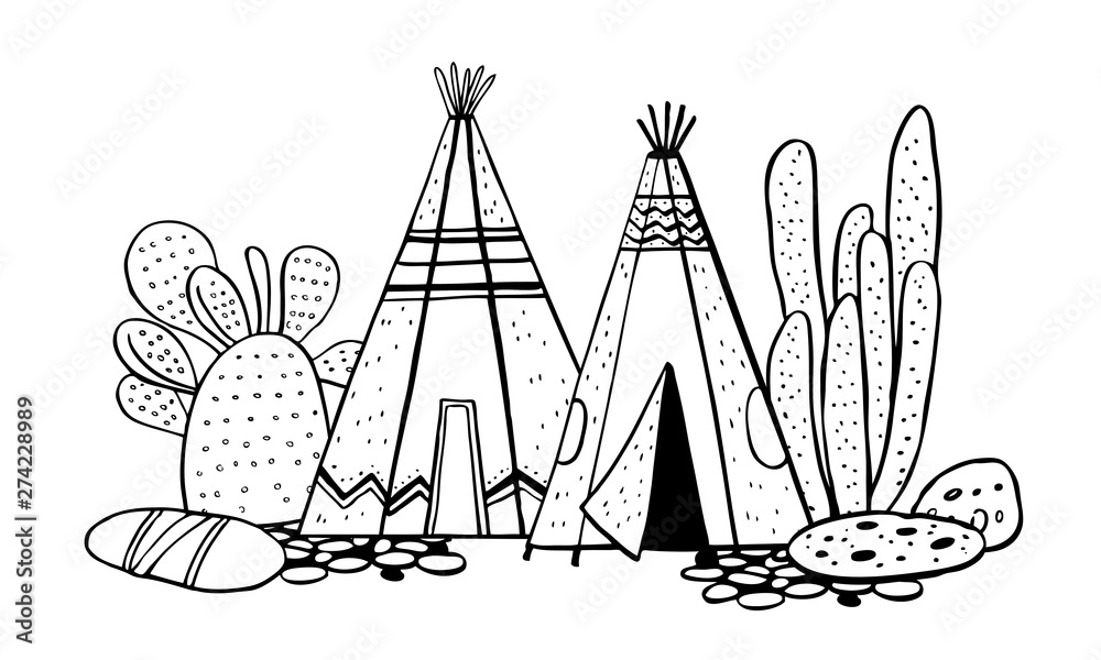 Native American Village Drawing