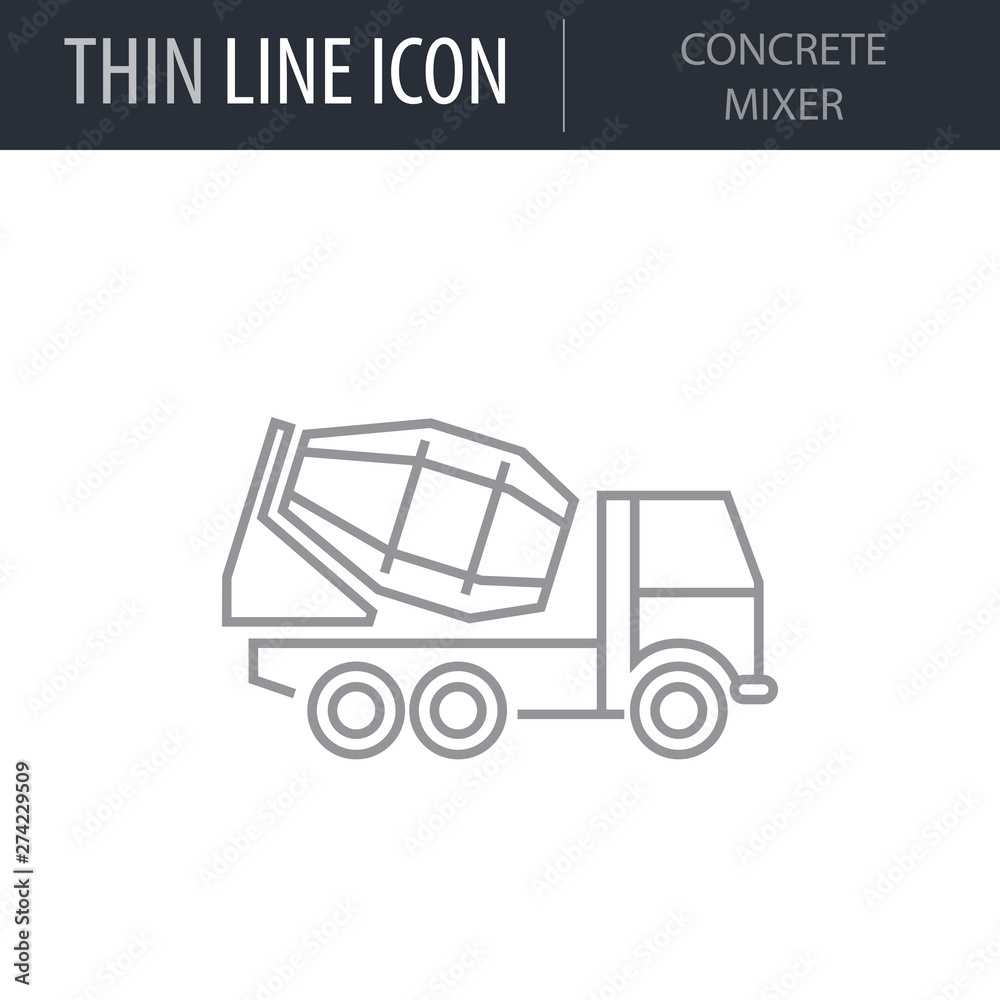 Symbol of Concrete Mixer Thin line Icon of Construction. Stroke ...