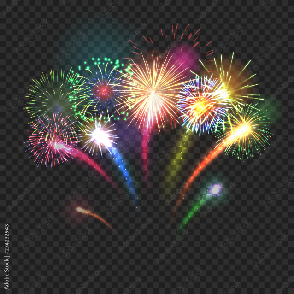 Bursting fireworks festive background with brightly shining sparks ...