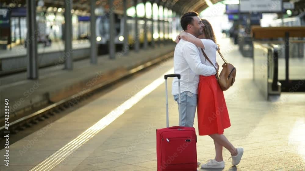 Sad Young Man In Love Caressing And Saying Goodbye To His Girlfriend In ...
