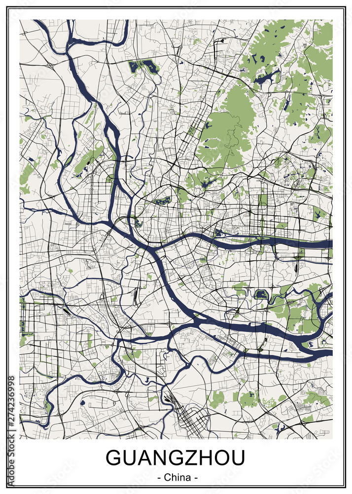 vector map of the city of Guangzhou, Canton, Kwangchow, People's ...