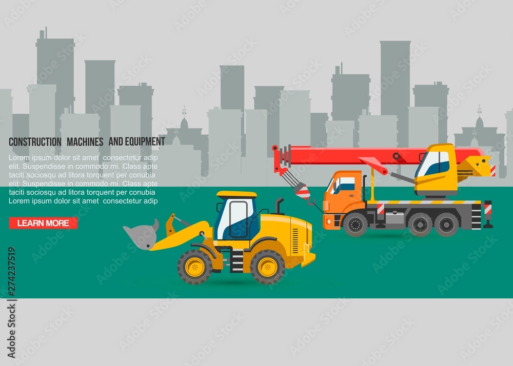 Vector excavator for construction. Digger or bulldozer excavating with ...