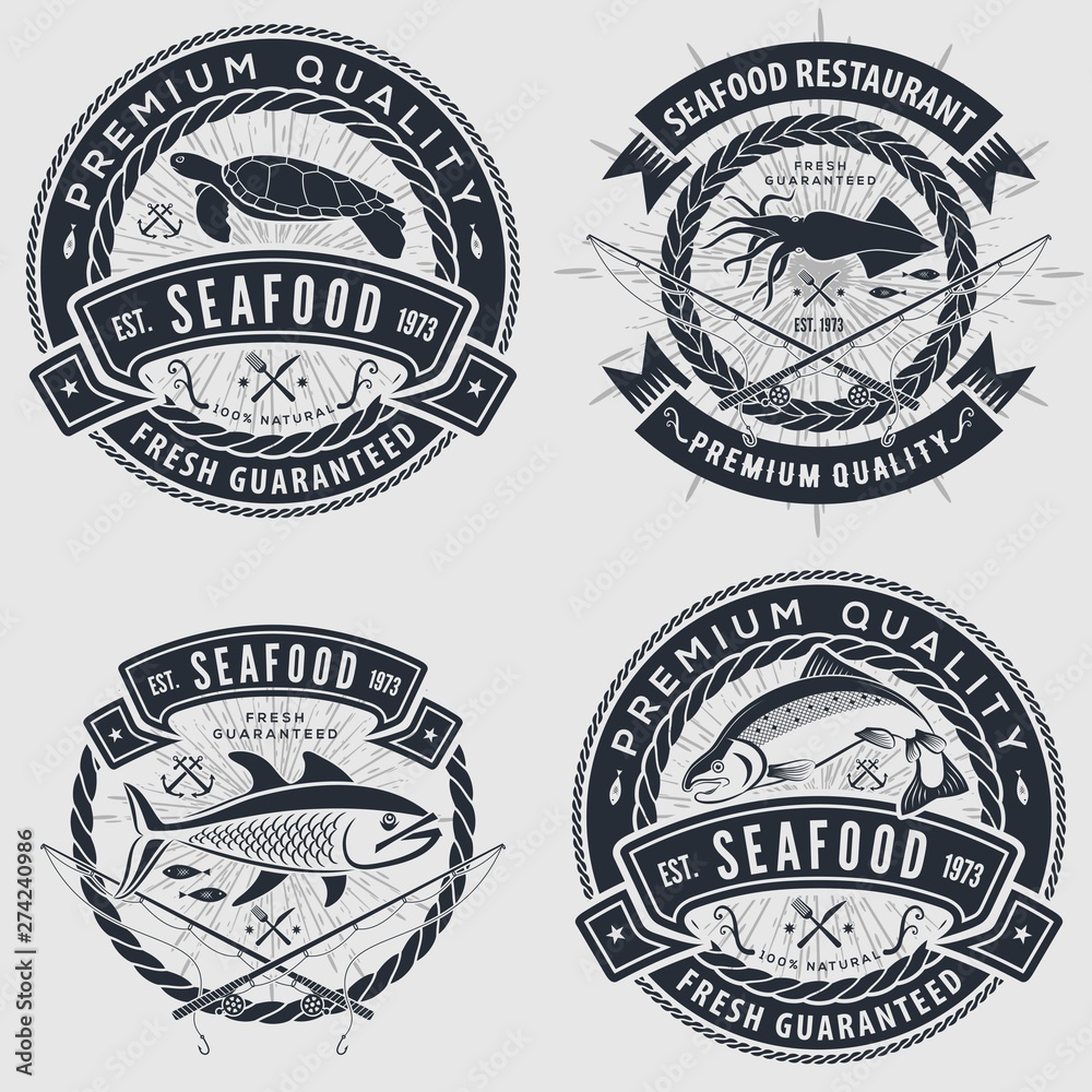 Set of Seafood label, badge, emblem or logo for seafood restaurant ...