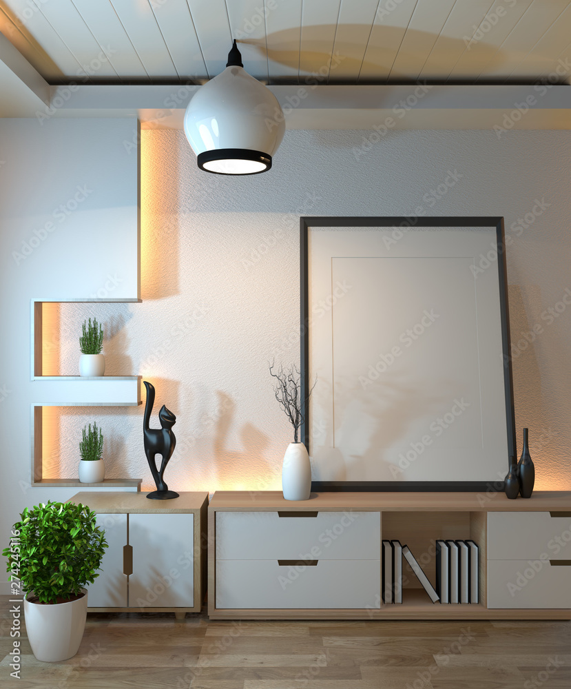 Empty zen room interior background with shelf wall japanese style ...