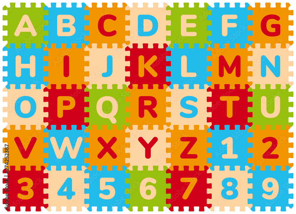 Foam Baby Kids Play Mat Alphabet And Numbers Puzzle Stock Vector ...
