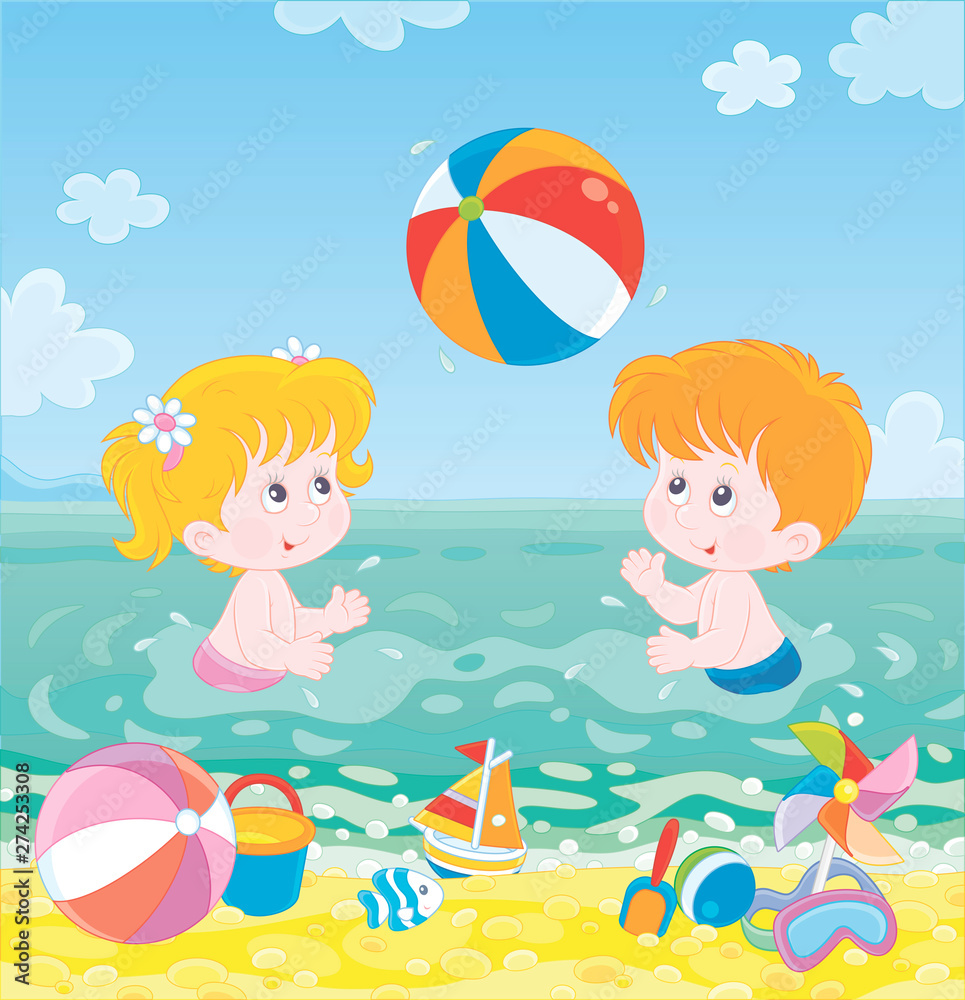 Kids Playing On The Beach Clipart