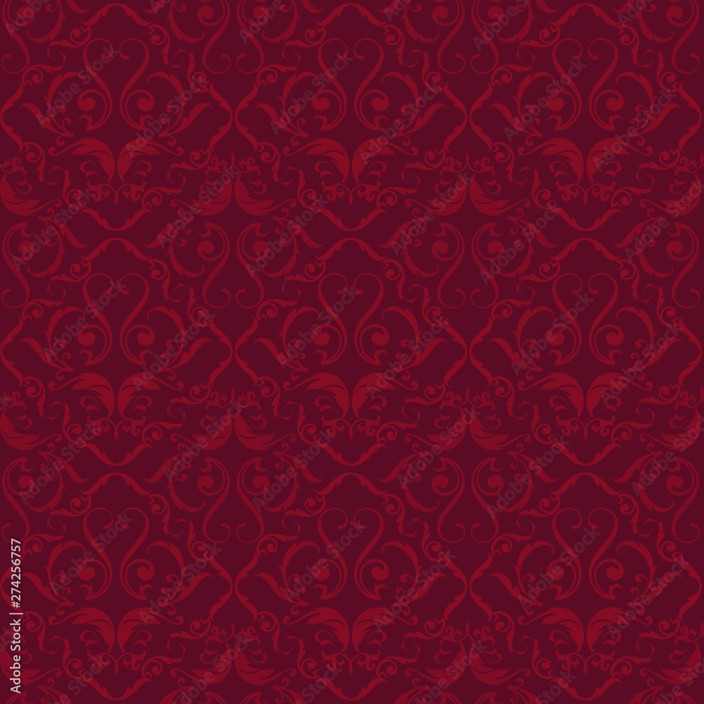 Red velvet flourish ornated seamless background. Plain style. Stock ...