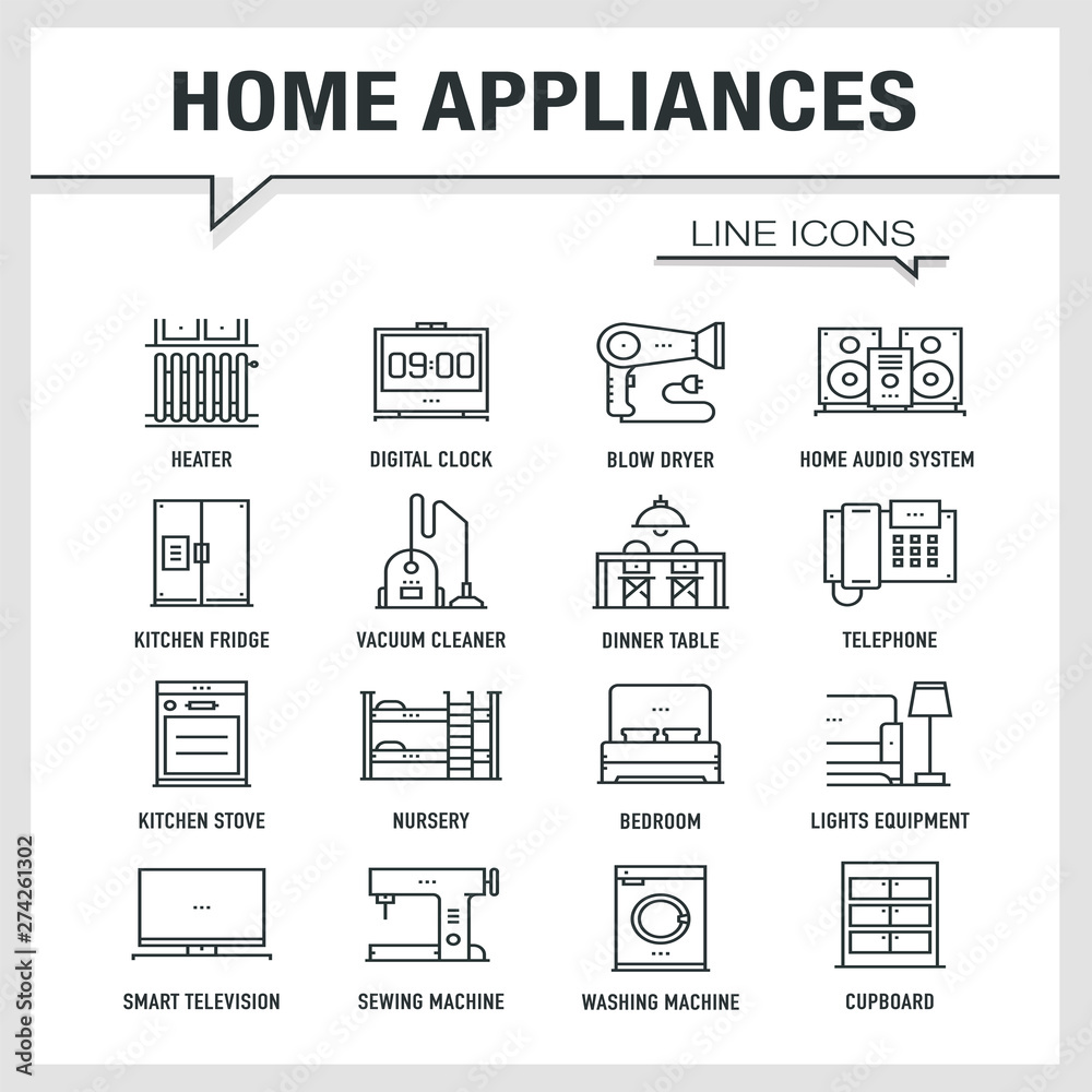 HOME APPLICANCES LINE ICONS Stock Vector | Adobe Stock