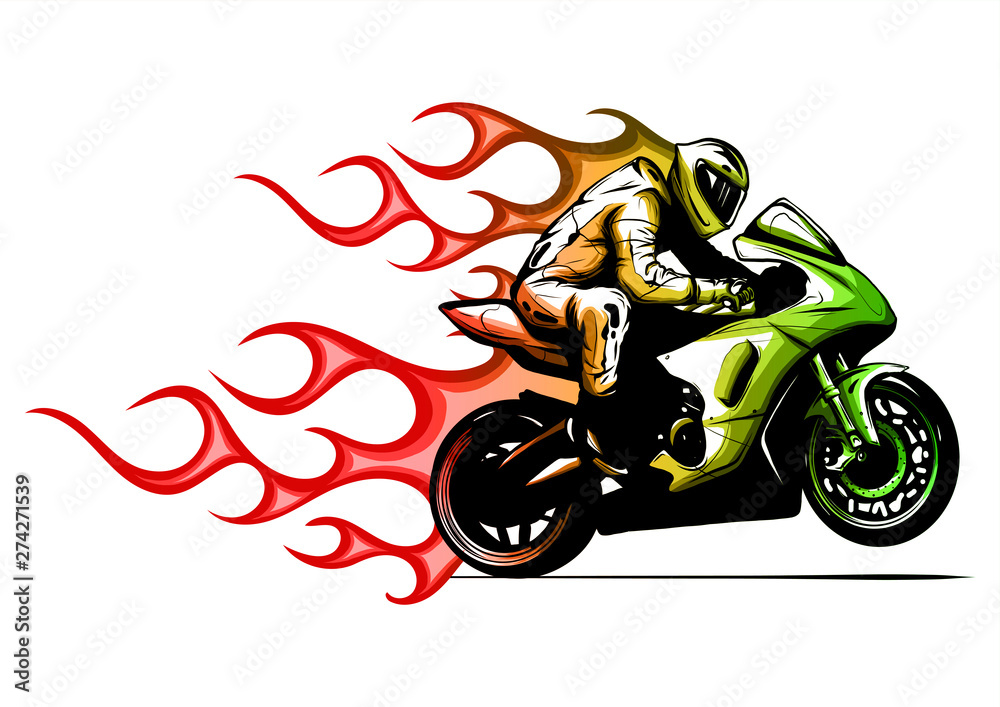 motorcycle with fire and flames vector illustration Stock Vector ...