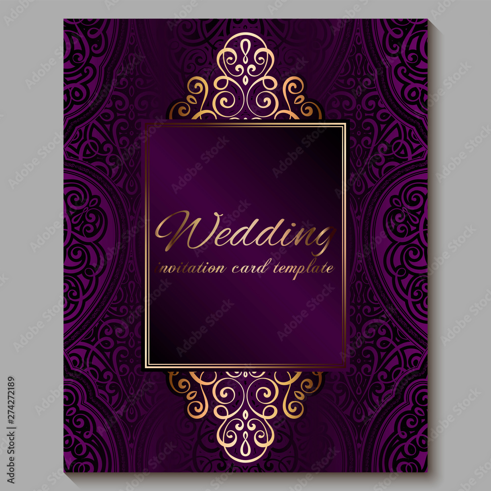 Wedding invitation card with gold shiny eastern and baroque rich ...