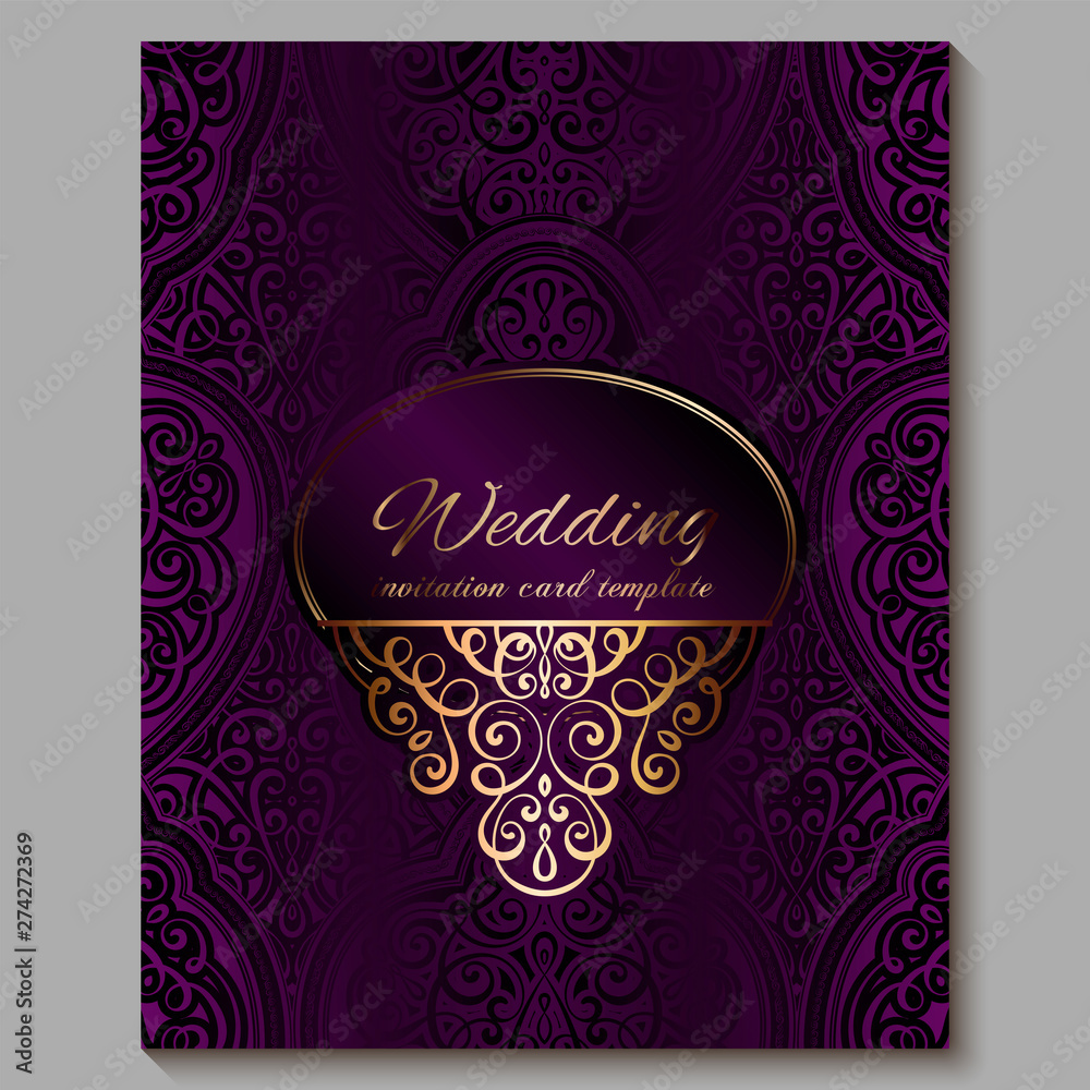 Wedding invitation card with gold shiny eastern and baroque rich ...