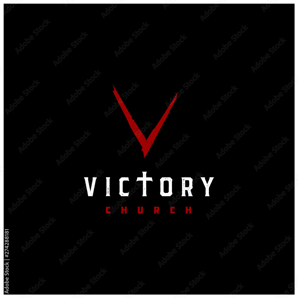 Rustic Initial V Crucifix Cross Symbol for Victory Church Logo Design ...
