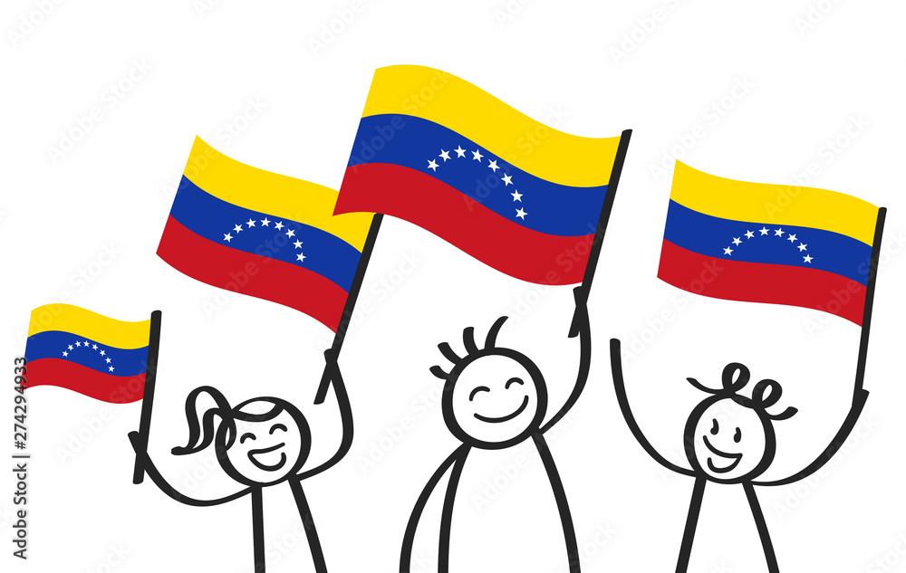 Venezuela flag, crowd of stick figures with Venezuelan national flags ...