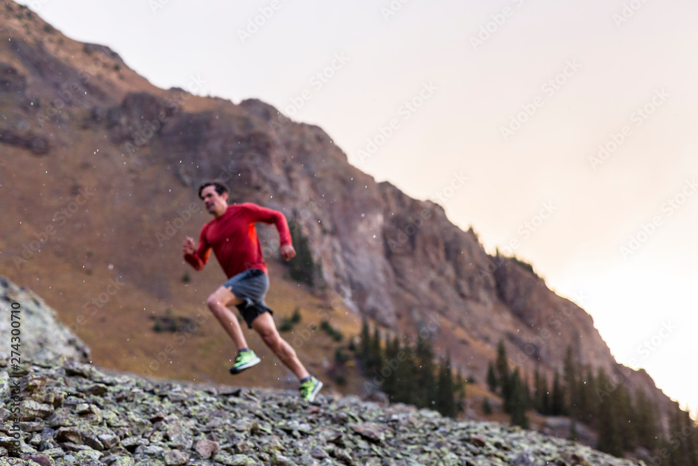 Gold King Basin, near Telluride, Colorado, USA: A male runner running ...